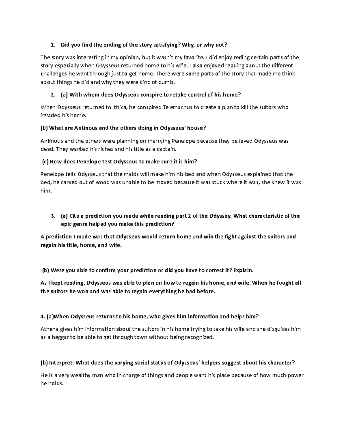 The Odyssey Part 2: Homework Questions & Analysis - Studocu