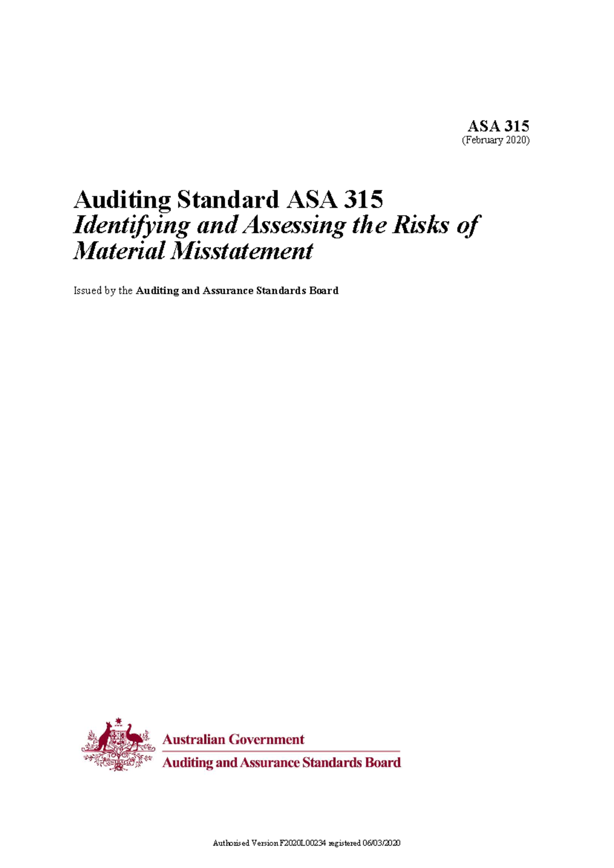 Auditing Standard ASA 315: Identifying & Assessing Material ...