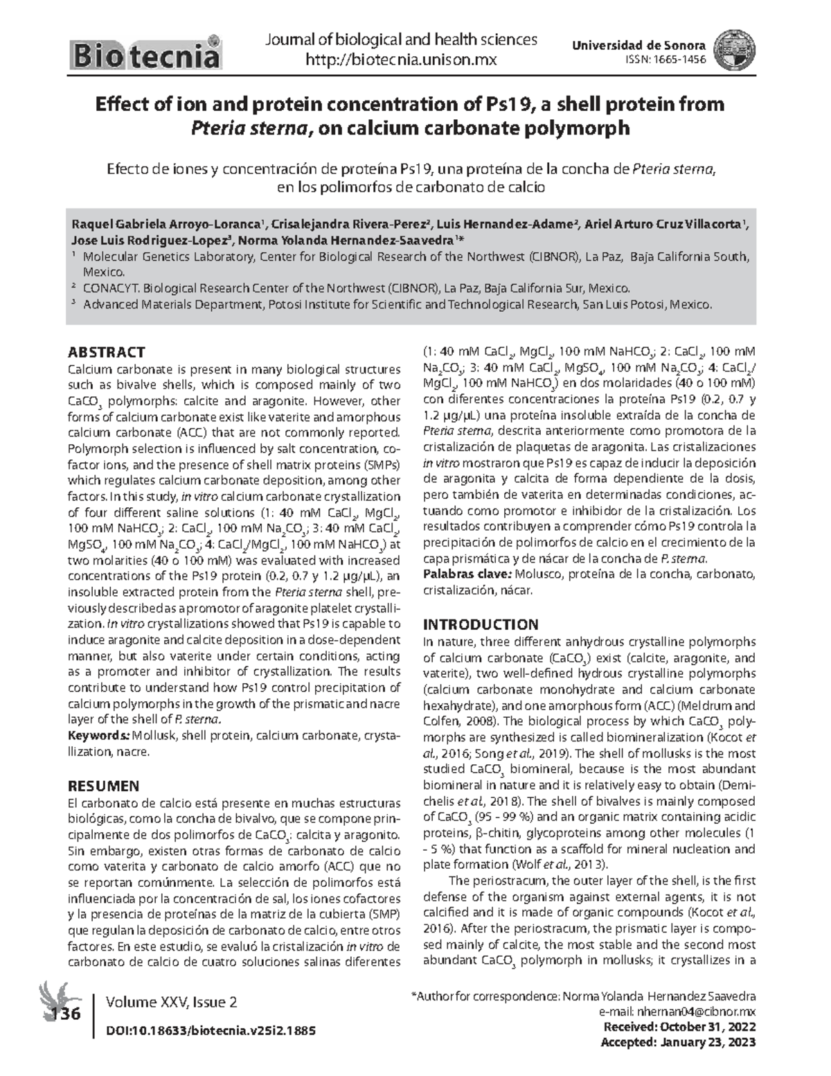Effect of Ps19 Protein on Calcium Carbonate Polymorphs in Pteria sterna ...