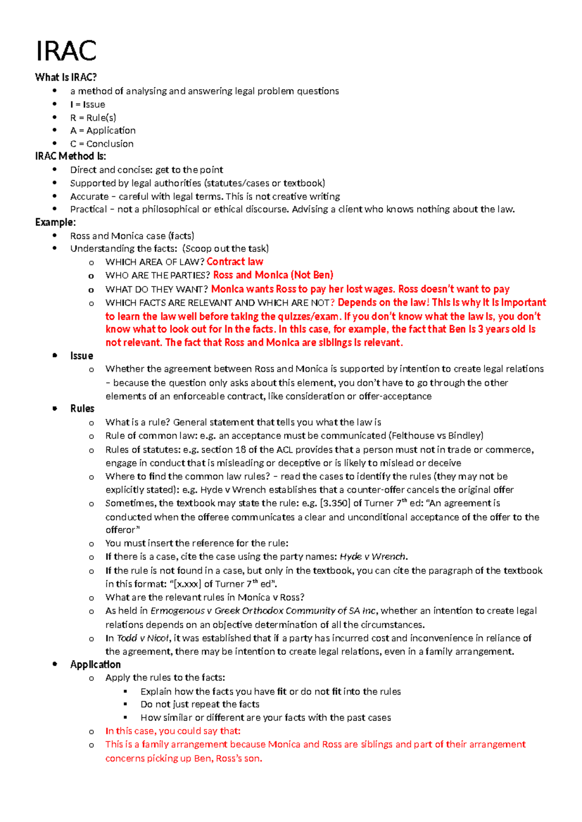 IRAC Method Notes: Analyzing Legal Problems (Course Code: 2.1) - Studocu