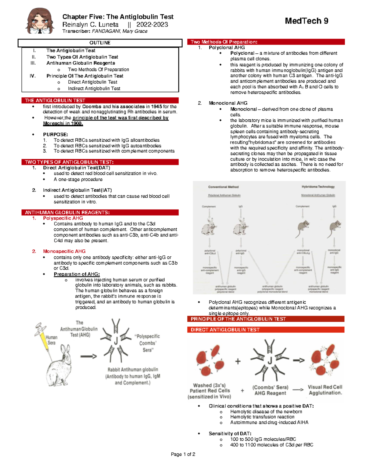 Chapter 5: The Antiglobulin Test Overview - MedTech 9 - Studocu