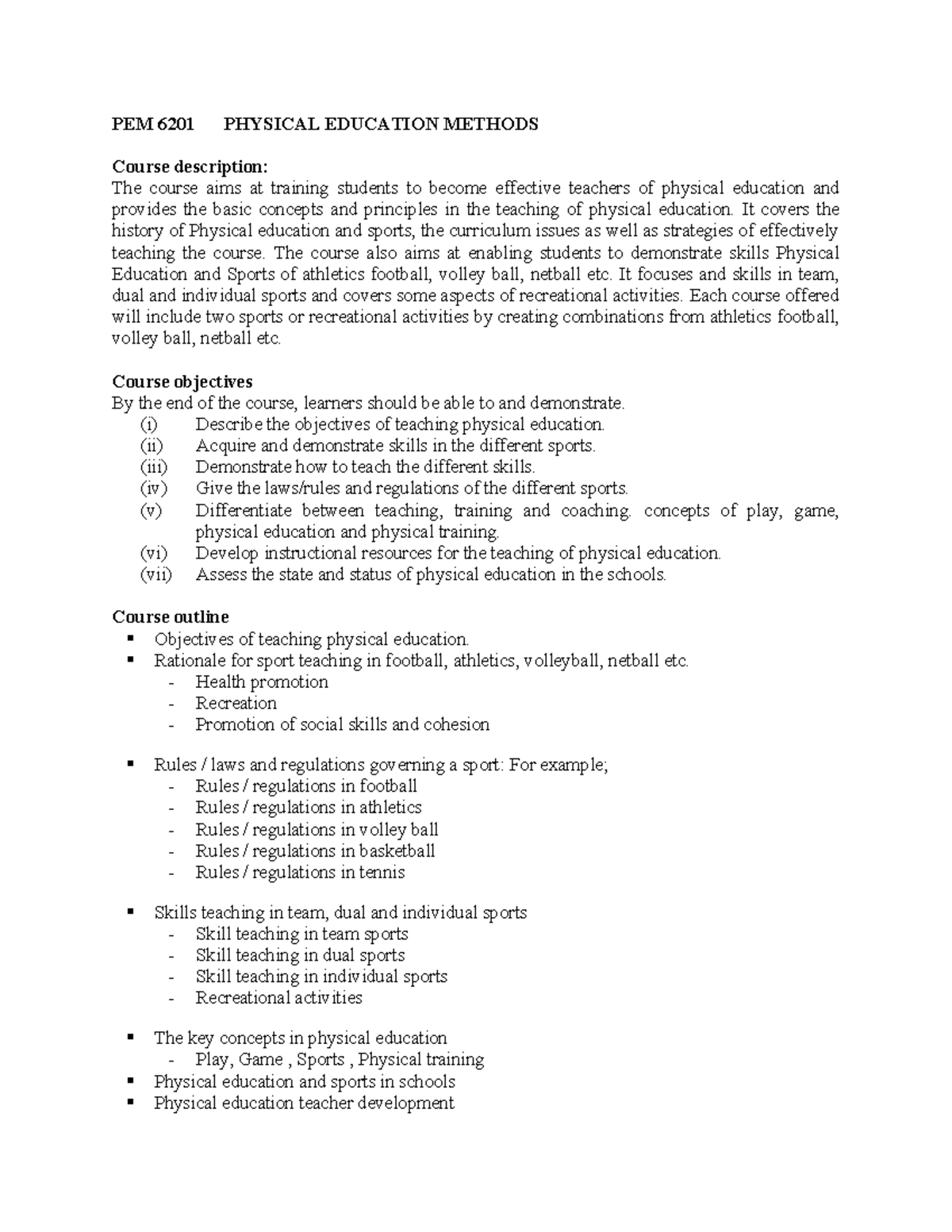 PEM 6201 Final Exam Study Guide: Physical Education Methods - Studocu