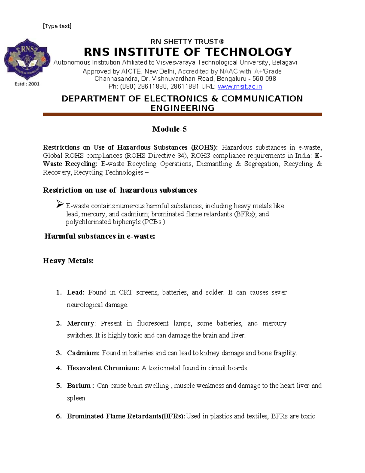 ROHS Compliance and E-Waste Management: Module 5 Notes - Studocu