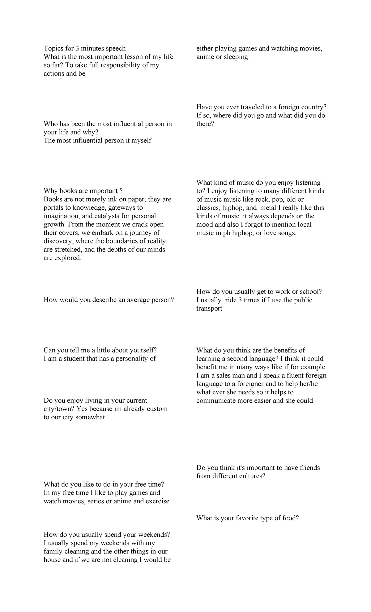 3-Minute Speech Topics: Personal Reflections and Insights - Studocu