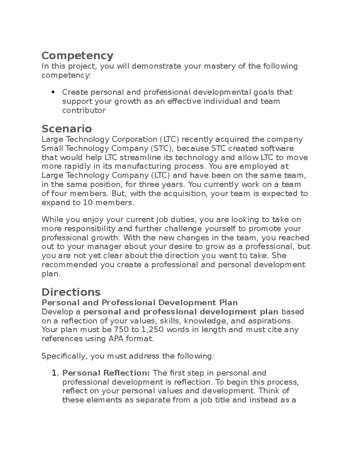 LTC Competency Project - Week 1 Personal & Professional Goals - Studocu