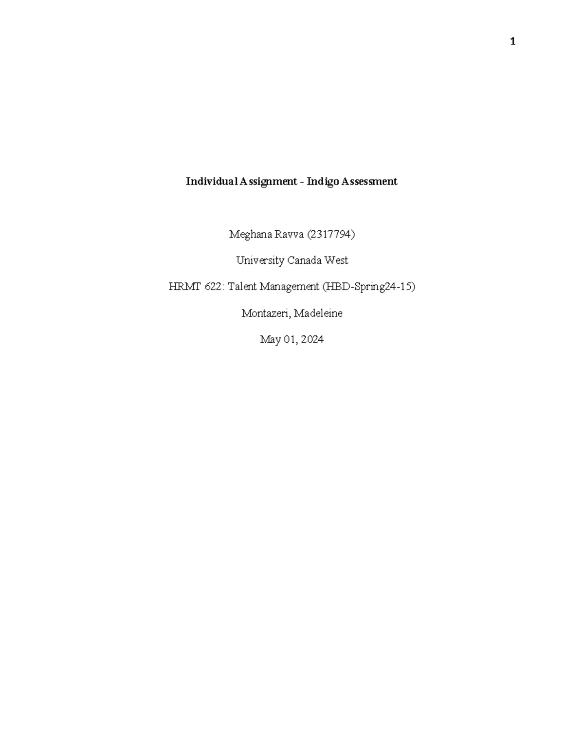HRMT 622: Individual Assignment - Indigo Assessment Insights - Studocu