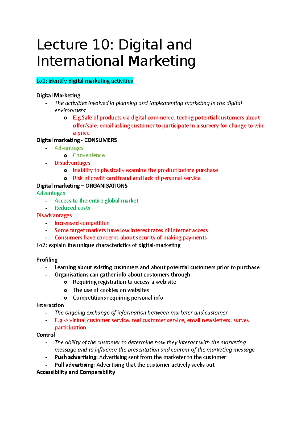 Lecture 10 - Lecture 10: Digital and International Marketing Lo1 ...