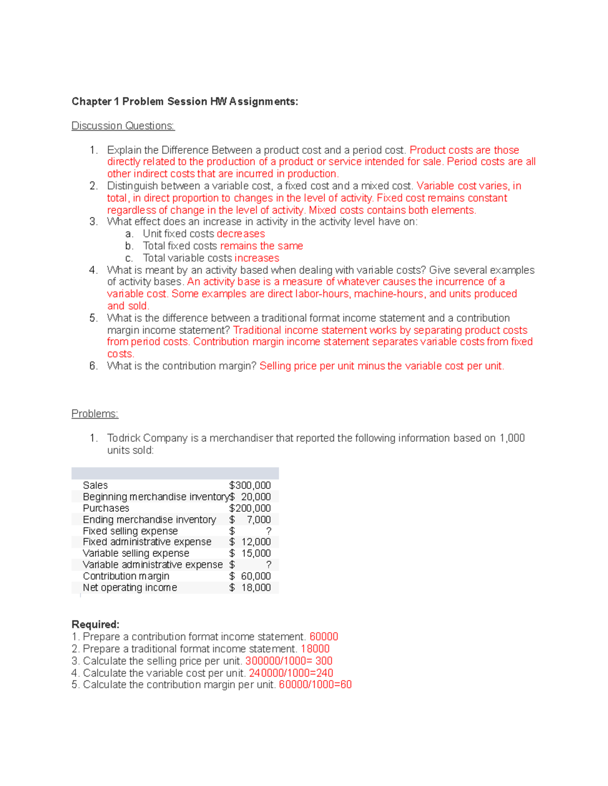 Chapter 1 Accounting 220 - Chapter 1 Problem Session HW Assignments: Discussion Questions ...