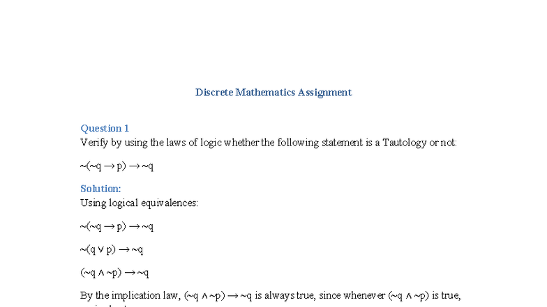 Discrete Mathematics Assignment: Logic & Software Packages Analysis ...