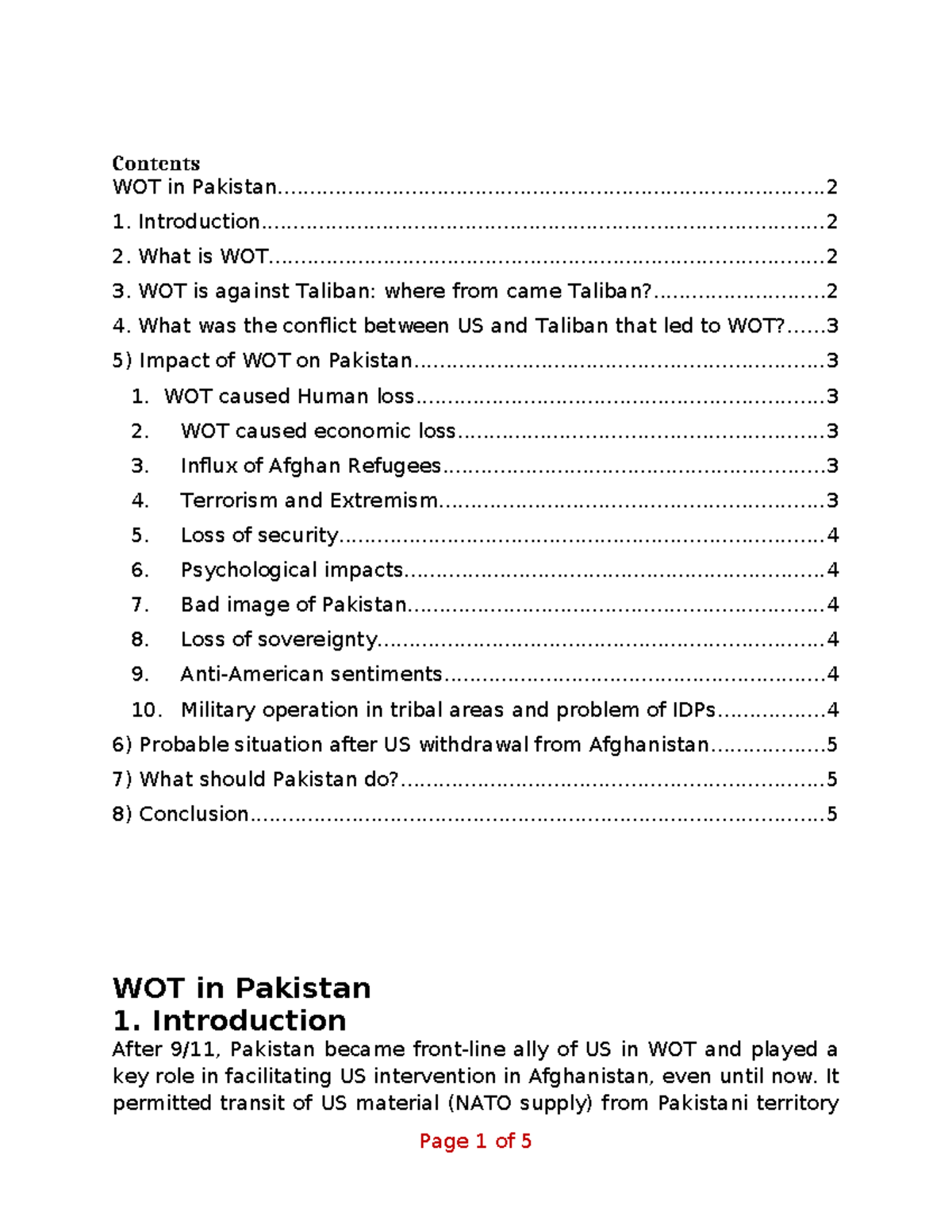 War on Terror (WOT) in Pakistan: Impacts and Future Strategies - Studocu