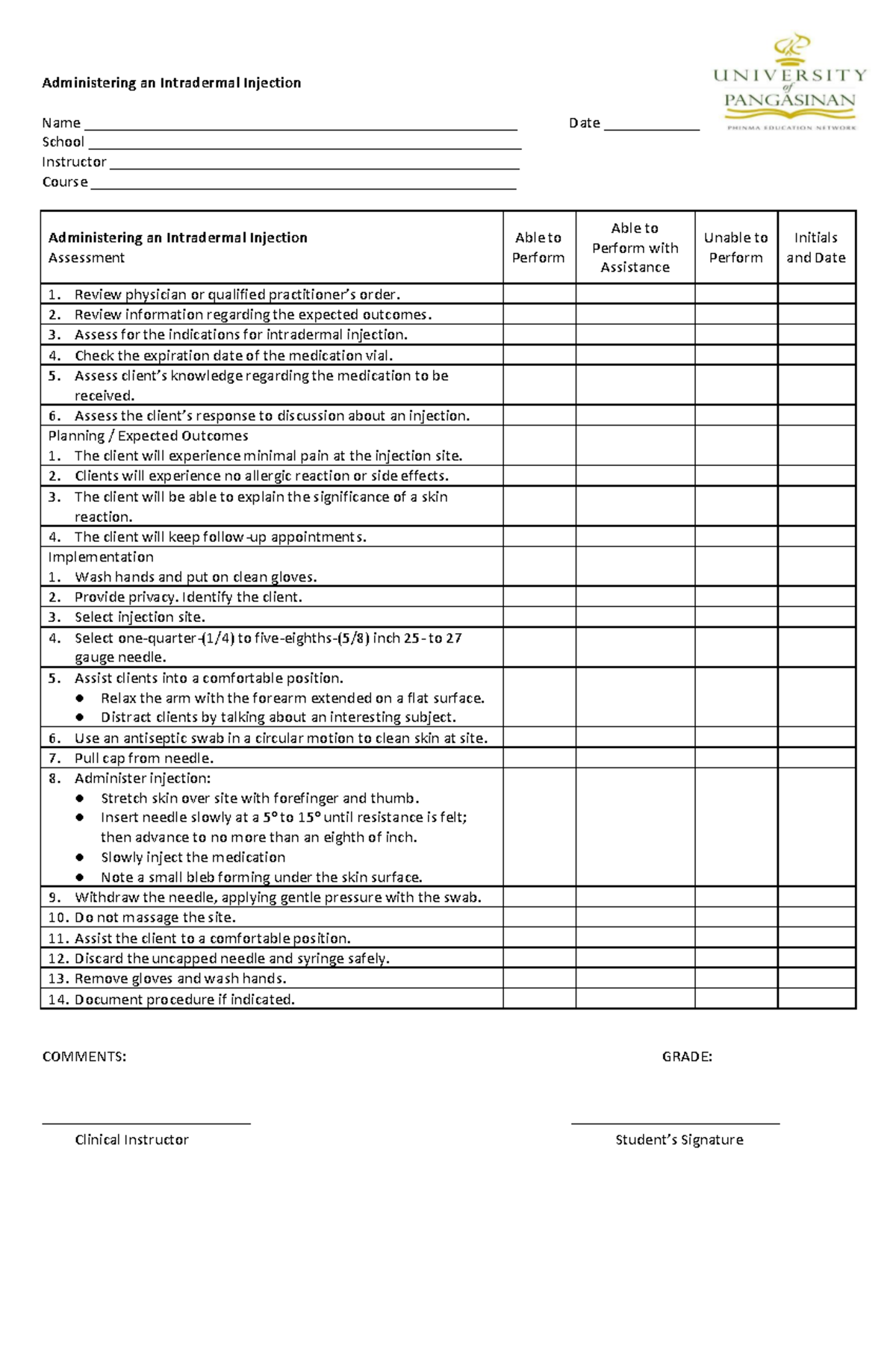 Administering an Intradermal Injection - Review physician or qualified ...