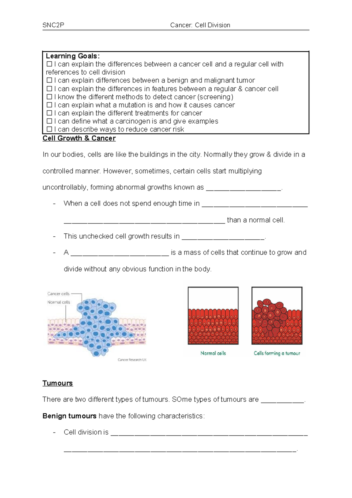 SNC2P Final Exam Cancer Overview and Treatment Guide - Studocu
