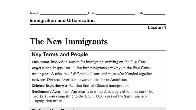 Immigration and Urbanization, Lesson 1: The New Immigrants Overview ...