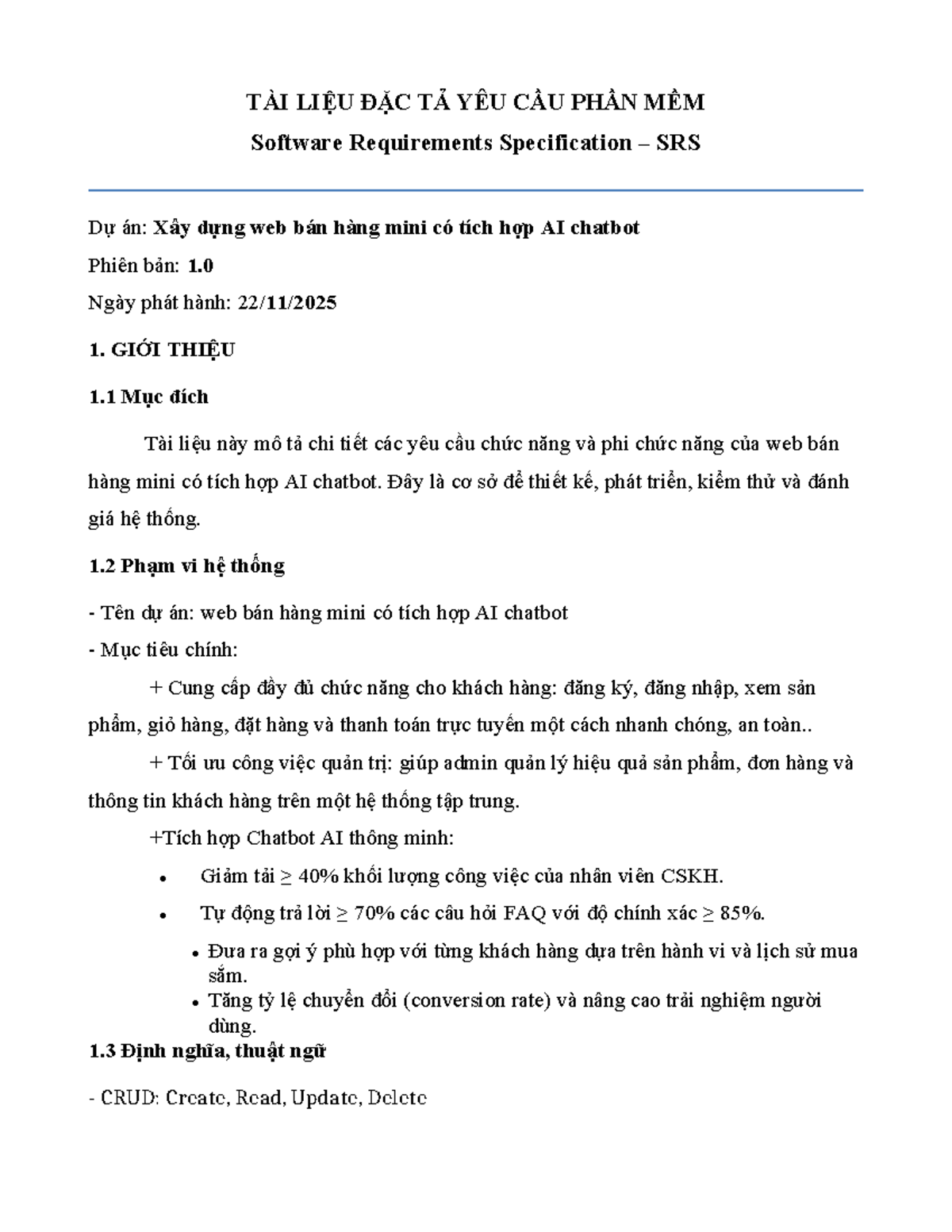 SRS NHOM4 - 12223: Yêu Cầu Phần Mềm Web Bán Hàng Mini với AI Chatbot ...
