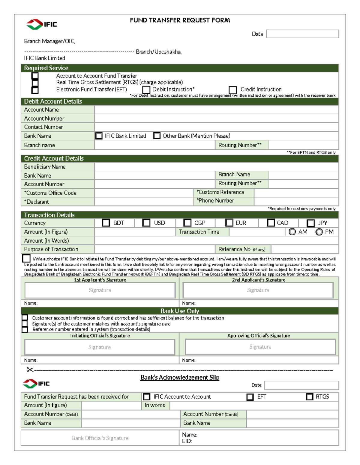 Fund Transfer Request Form E-Form - IFIC Bank Outline - Studocu
