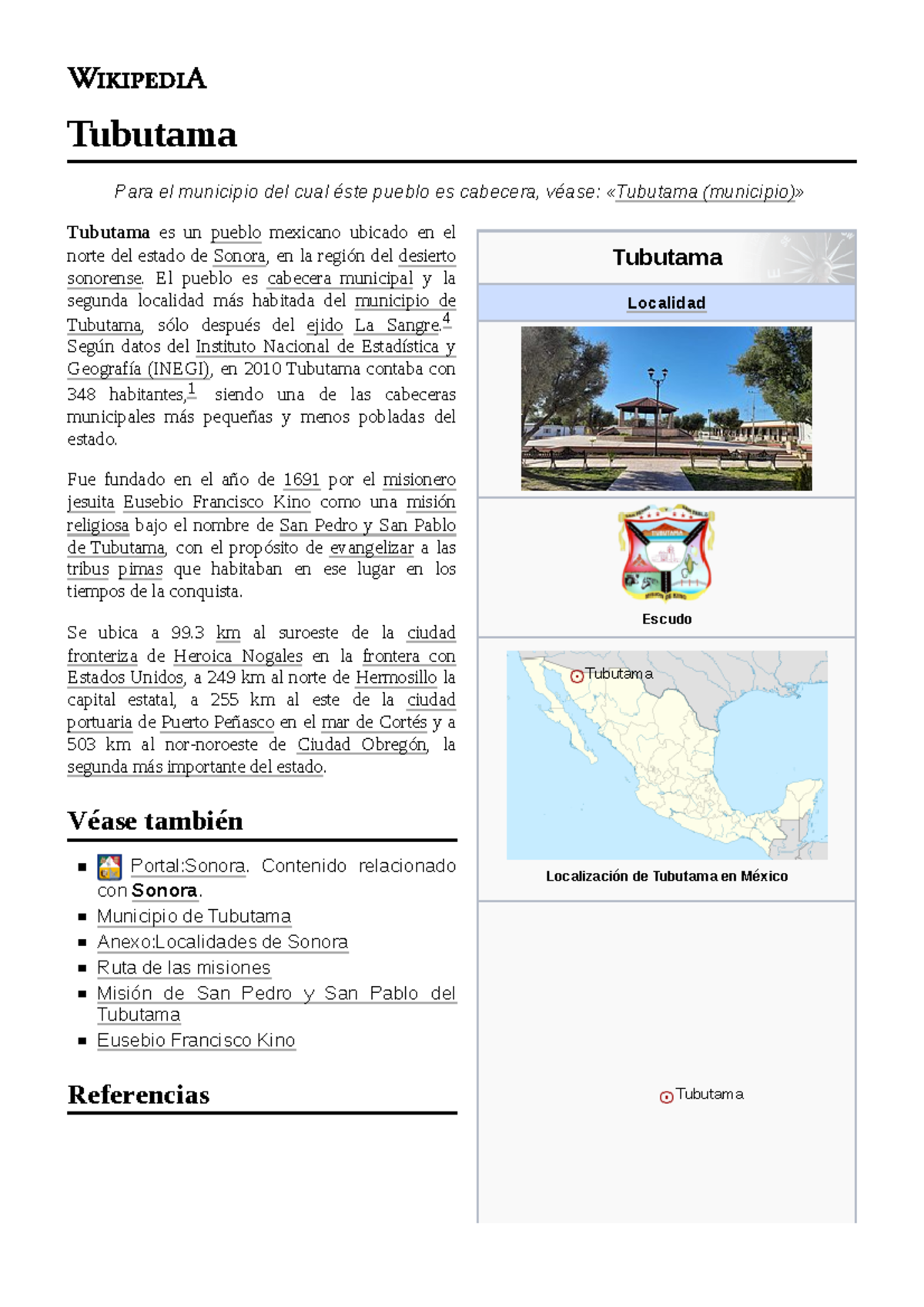 Historia y Datos de Tubutama, Sonora - Localidad Mexicana - Studocu