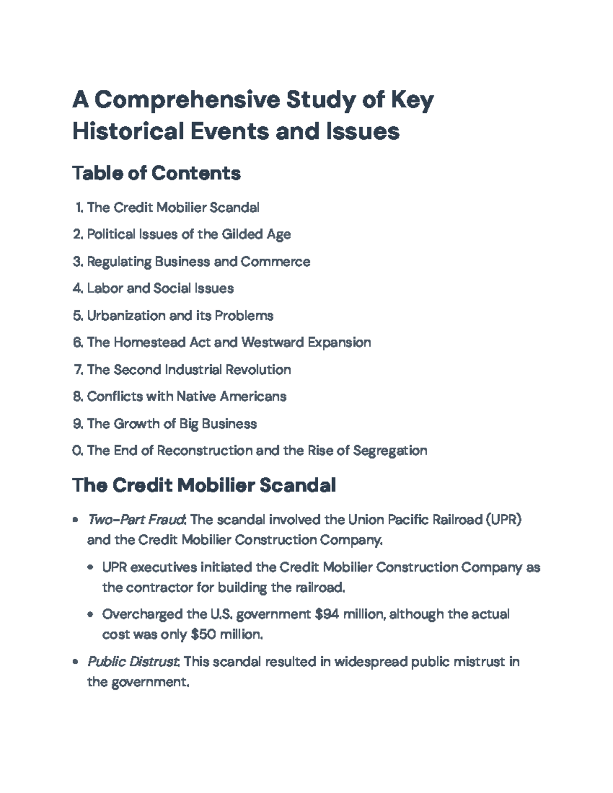 Comprehensive Overview of Gilded Age Political and Economic ...