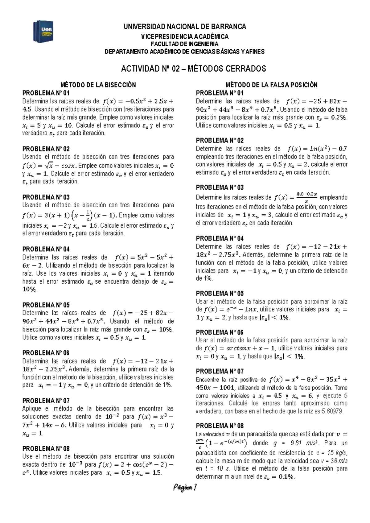 Actividad 02 - Métodos Cerrados: Método de Bisección y Falsa Posición ...