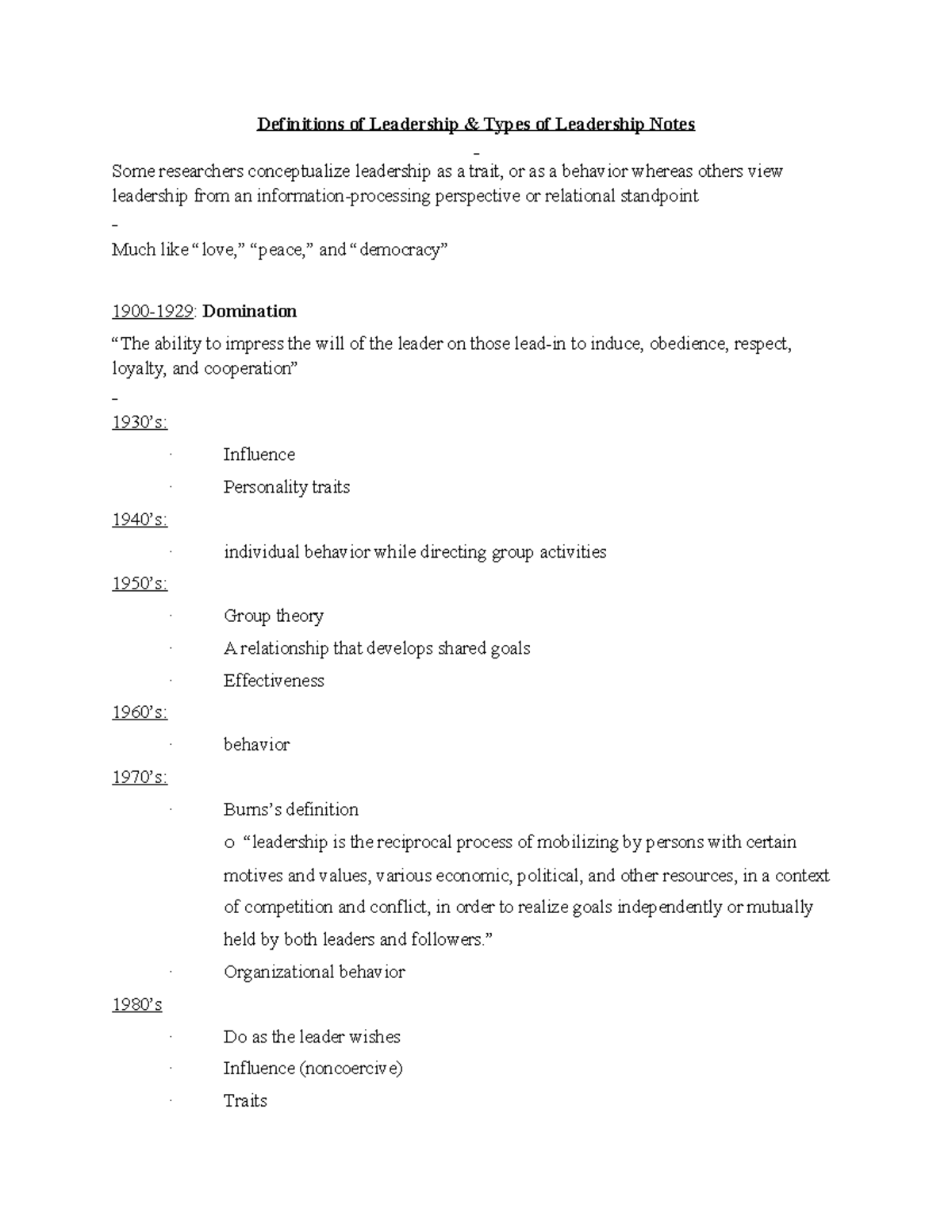 Leadership Definitions & Types: An Overview of Key Concepts - Studocu