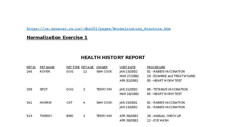 Norm Exercise 1 - Normalisation Activities - cs.senecac.on/~dbs201 ...