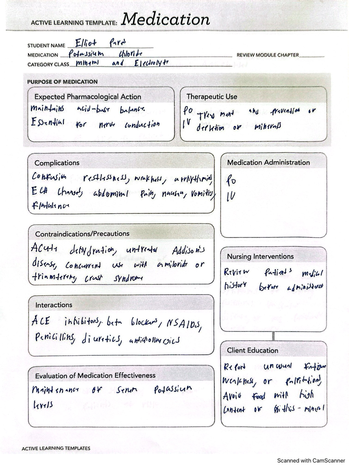 Drug cards 4 - ACTIVE LEARNING TEMPLATE: Medication STUDENT NAME Elliot ...