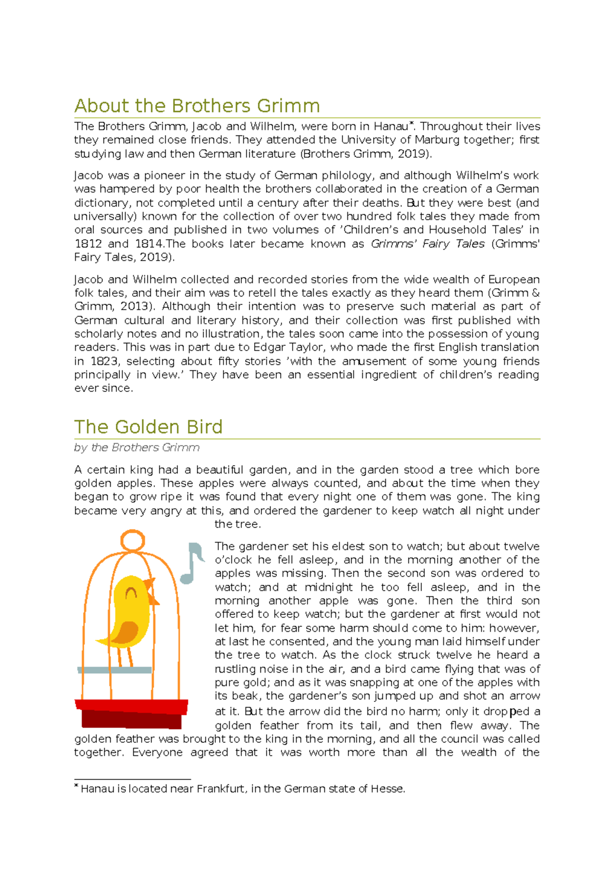Brothers Grimm Fairy Tales: The Golden Bird - MOS 365 Exam Notes - Studocu