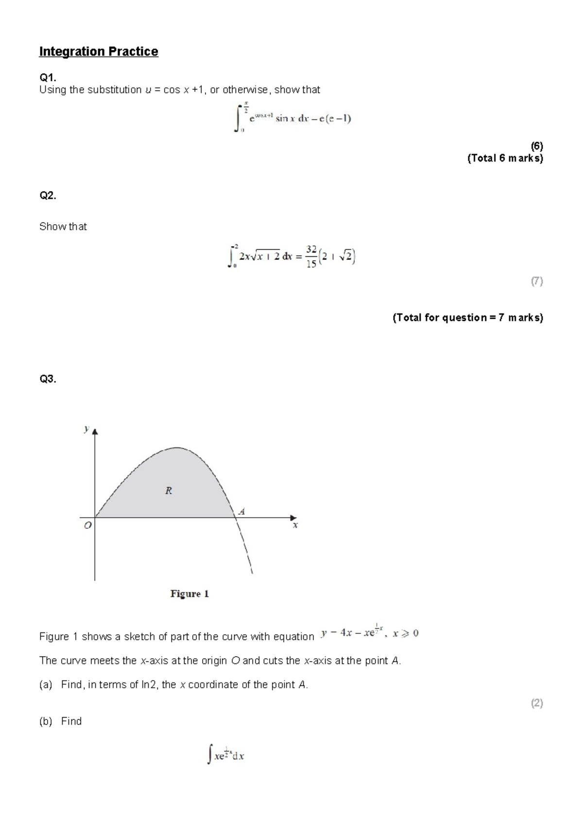 Mathematics Integration Practice Questions (MATH 101) - Studocu
