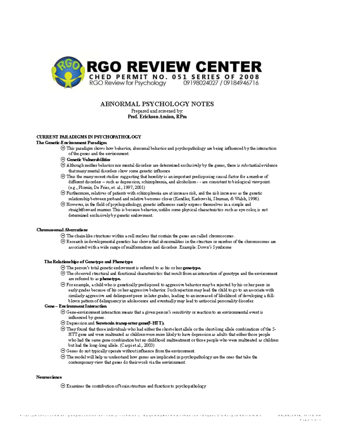 ABNORMAL PSYCHOLOGY NOTES: Current Paradigms in Psychopathology - Studocu