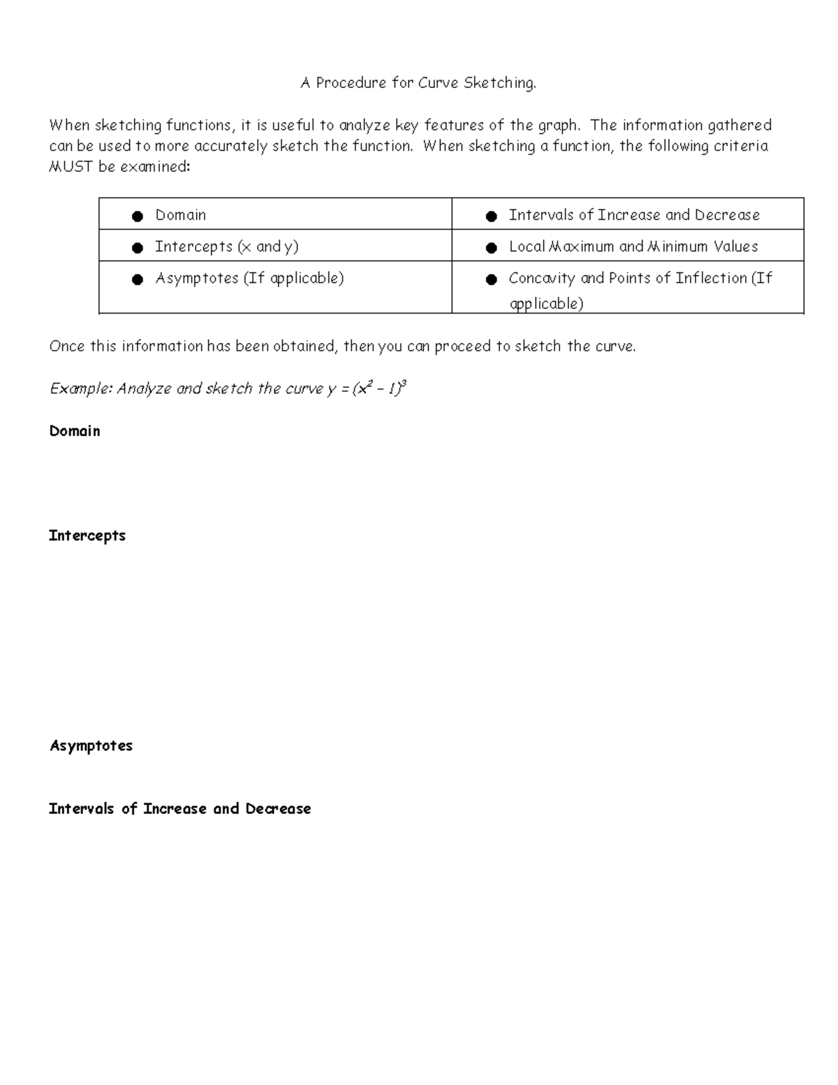 MATH 301 - Curve Sketching Procedure and Key Features Guide - Studocu
