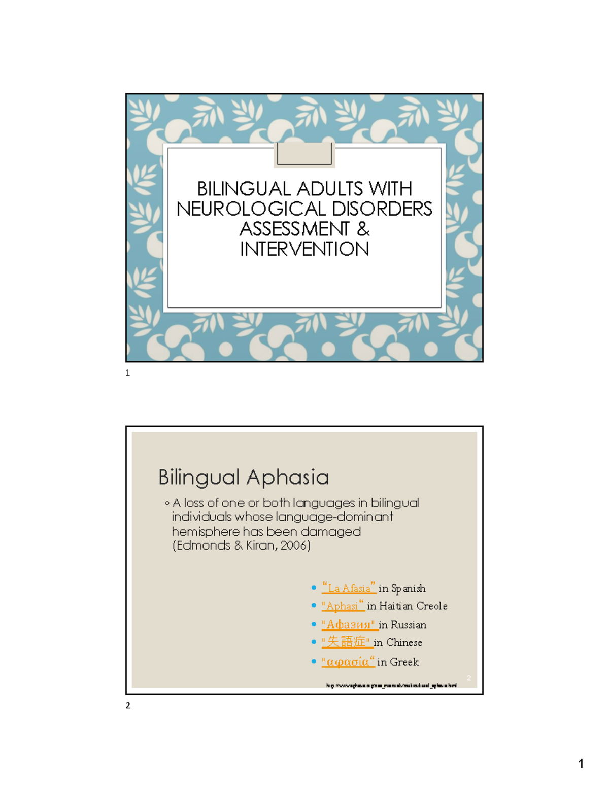 BILINGUAL APHASIA ASSESSMENT & INTERVENTION STRATEGIES (SLP) - Studocu