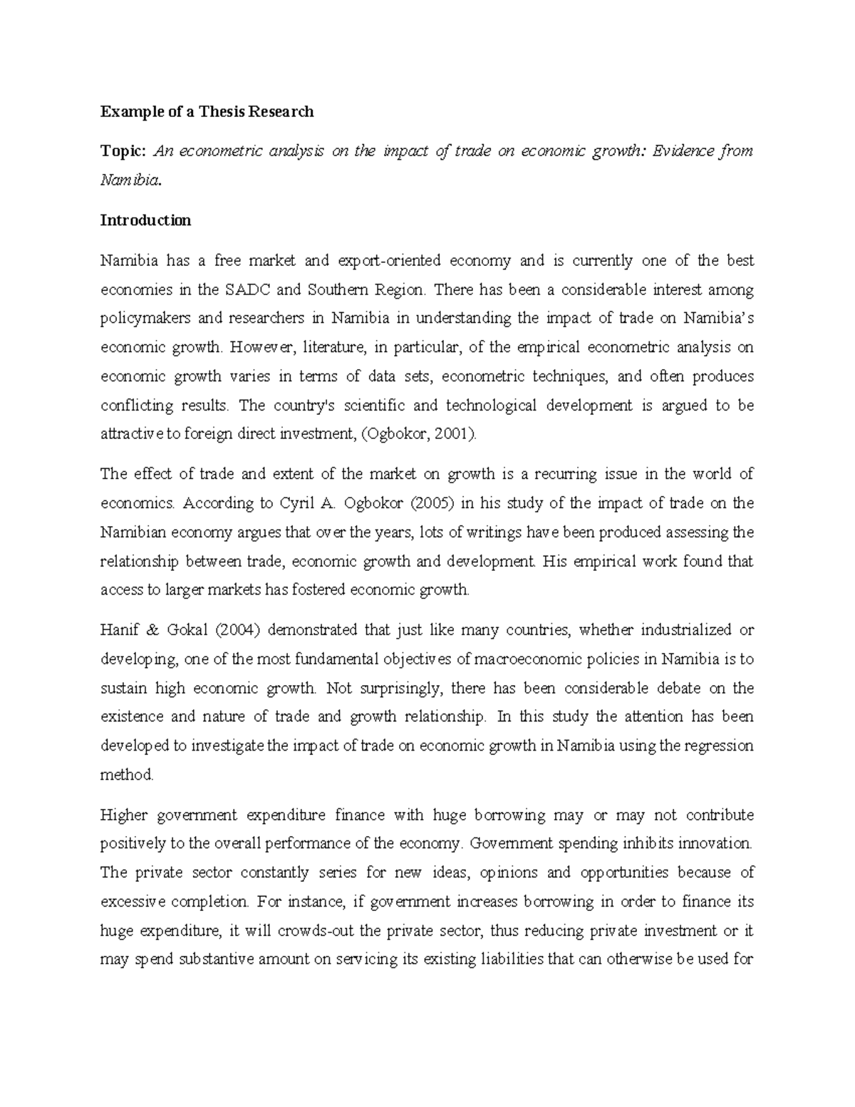 Thesis Research Proposal: An Econometric Analysis of Trade and Economic ...