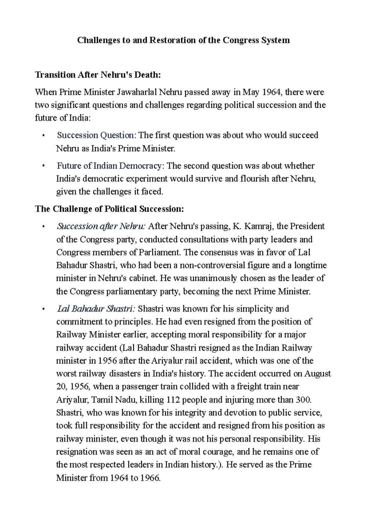Chapter 5: The Challenges and Restoration of the Congress System - Studocu