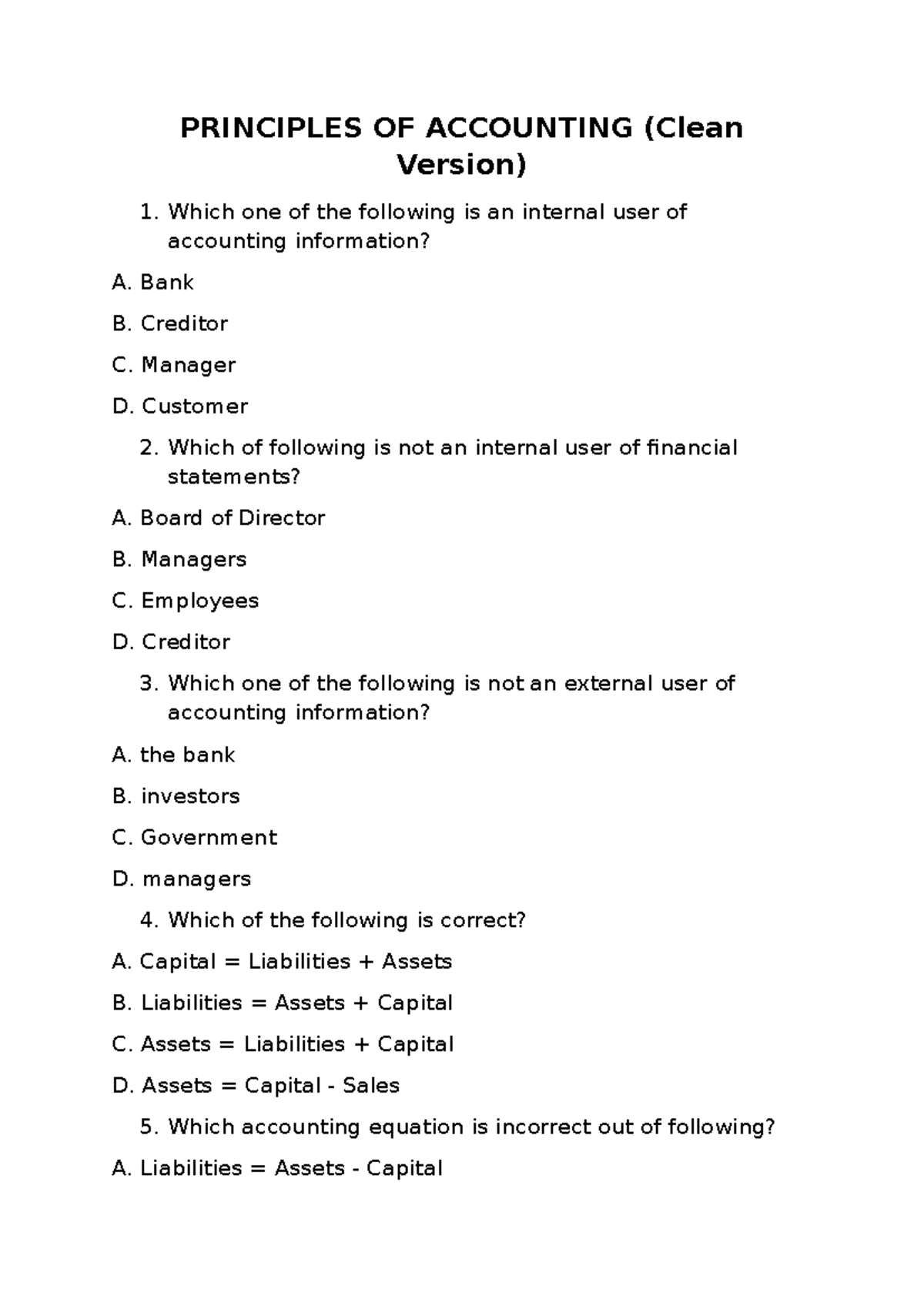 MCQ Principles of Accounting (ACC101) - Study Guide - Studocu