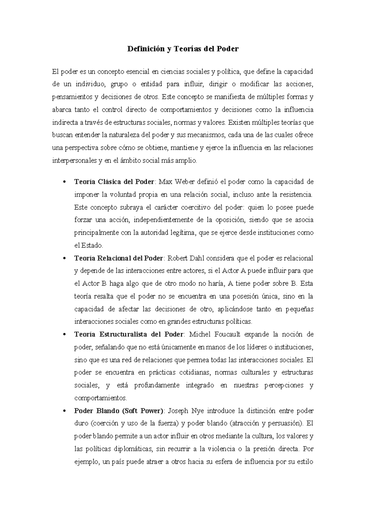 Teorías del Poder: Definición y Perspectivas en Ciencias Sociales - Studocu
