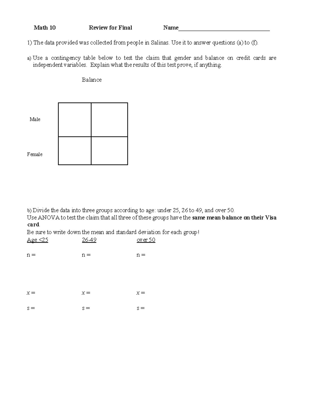 Math 10 ELEMENTARY STATISTICS Final Exam Review Guide - Studocu