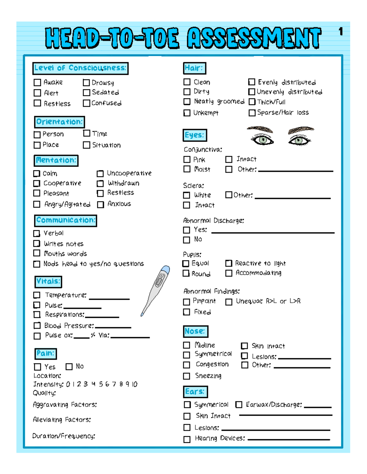Head-To-Toe Assessment for performance on patient - Head-to-toe ...