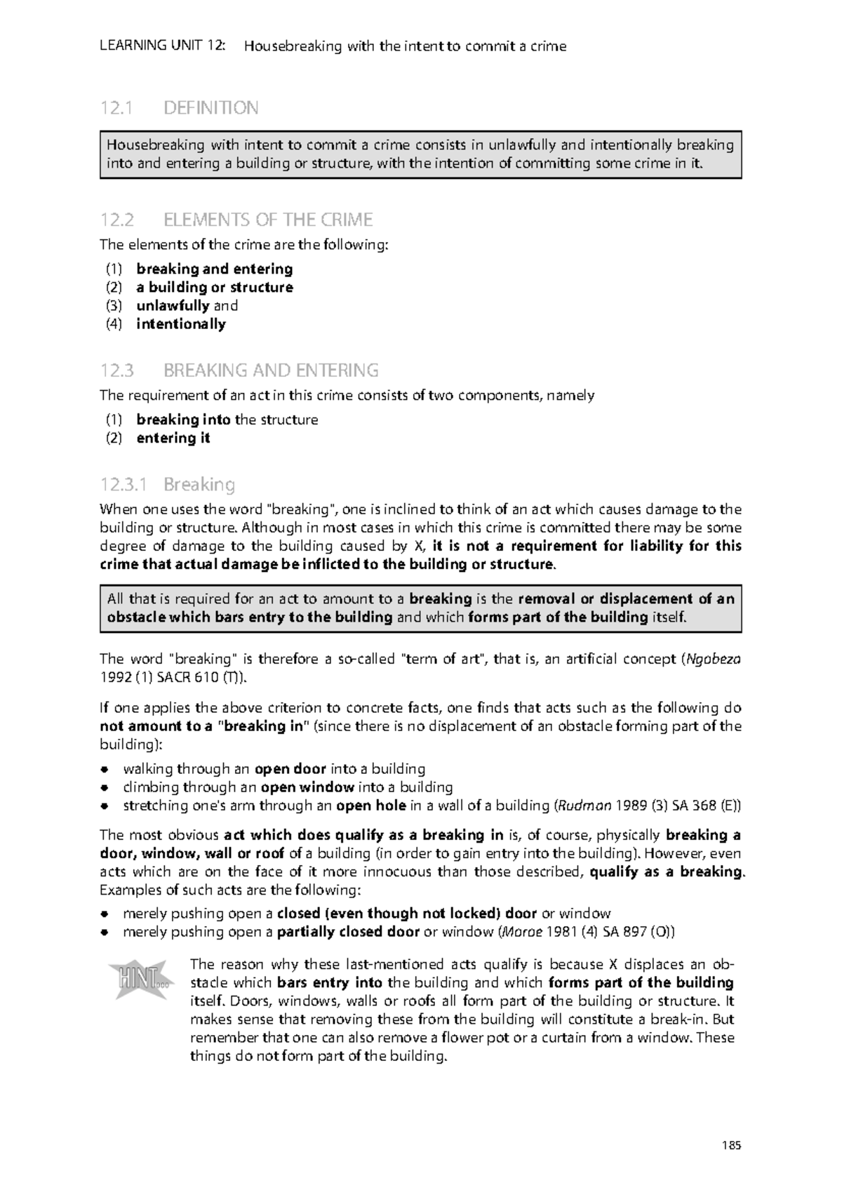 Housebreaking (Law 185): Definition, Elements, & Requirements - Studocu
