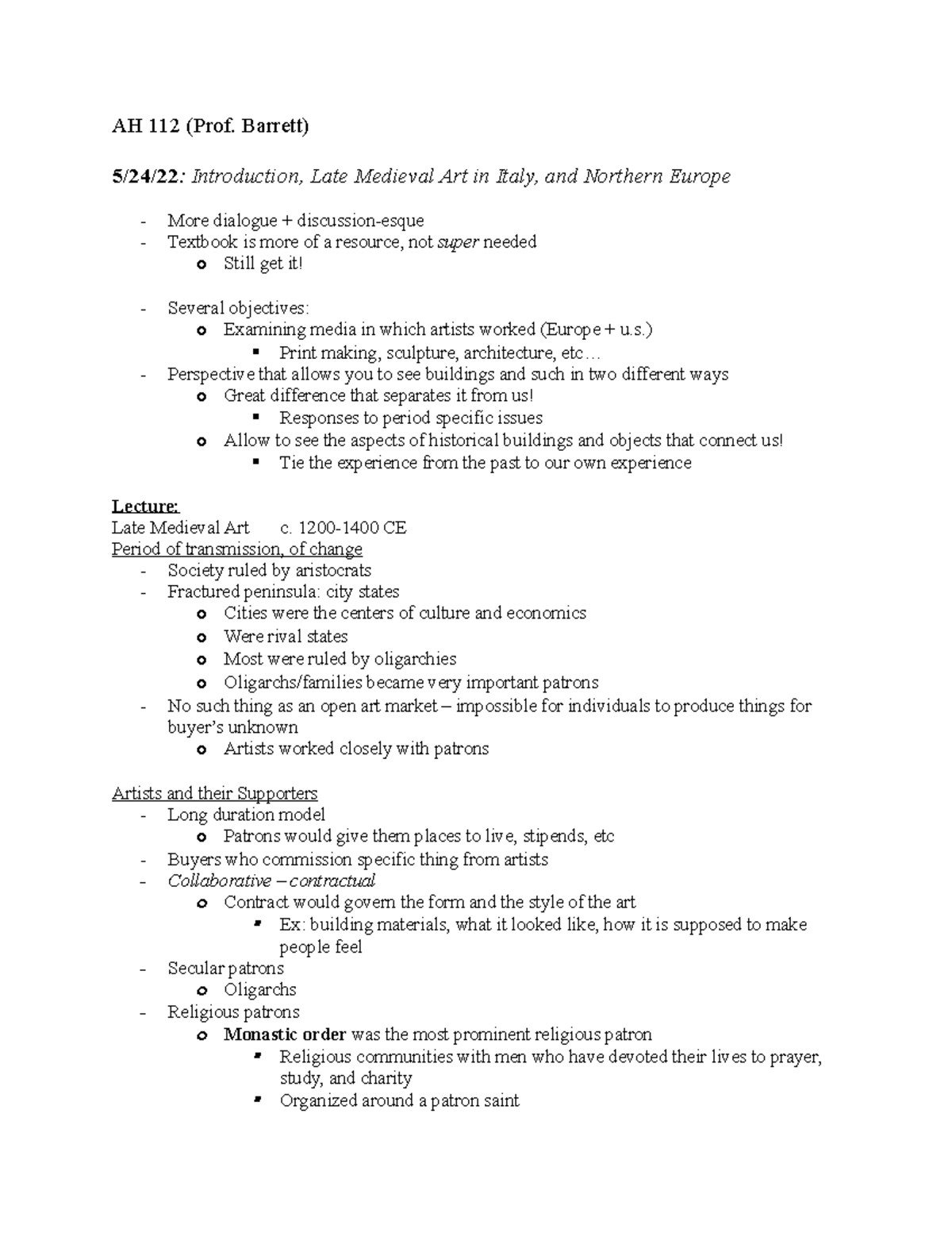 AH112 Lecture 1: Overview of Late Medieval Art in Italy and Northern ...