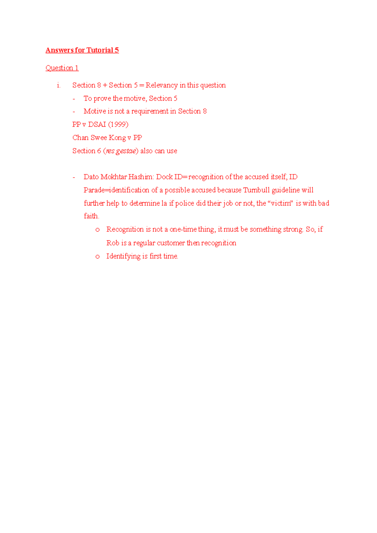 Answer Tutorial 5 - Answers for Tutorial 5 Question 1 i. Section 8 ...