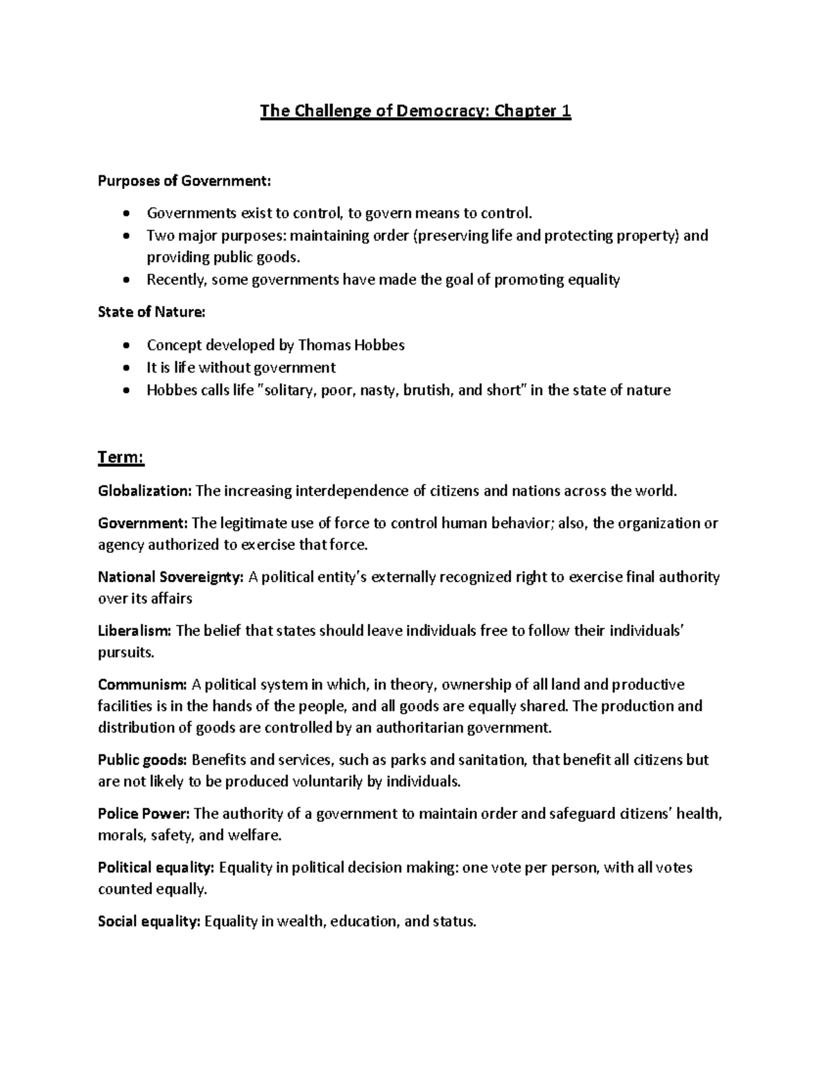 Ch. 1 The Challenge of Democracy: Key Concepts & Definitions - Studocu