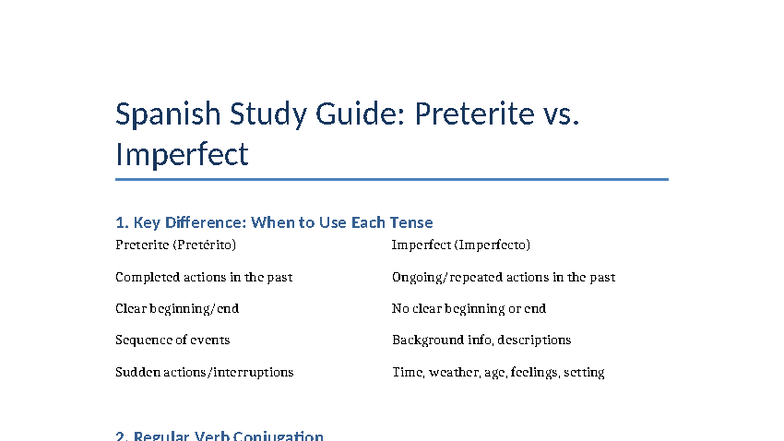 Spanish Study Guide: Preterite vs. Imperfect Tenses - Studocu