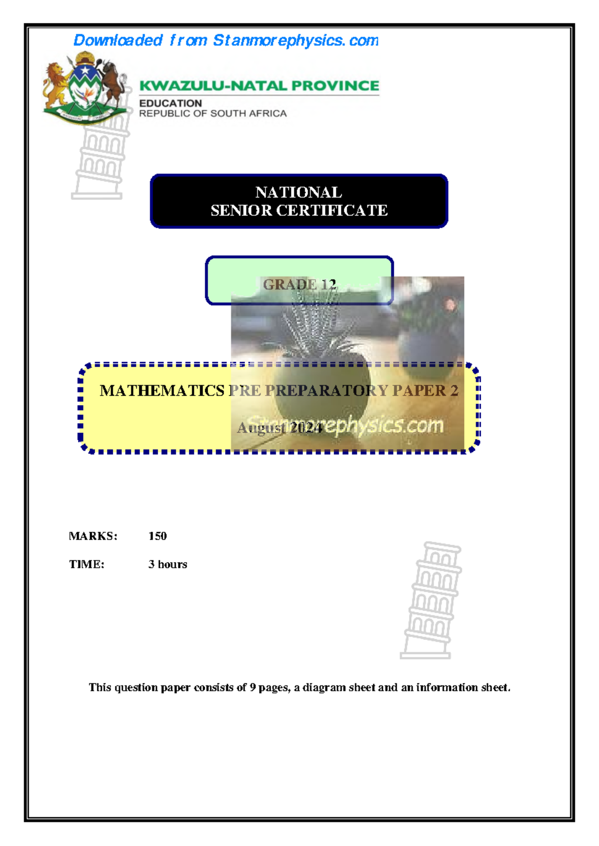 KZN Maths Grade 12 Pre-Trial Paper 2 August 2024 with Memo - Studocu