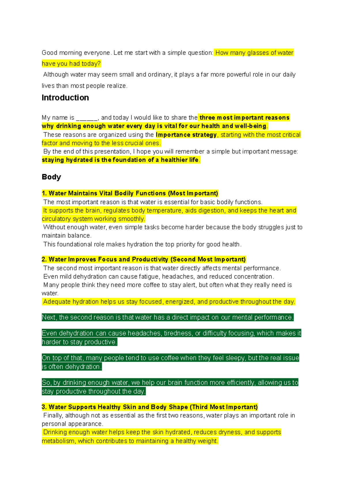 Importance of Hydration: Key Reasons for Daily Water Intake - Studocu