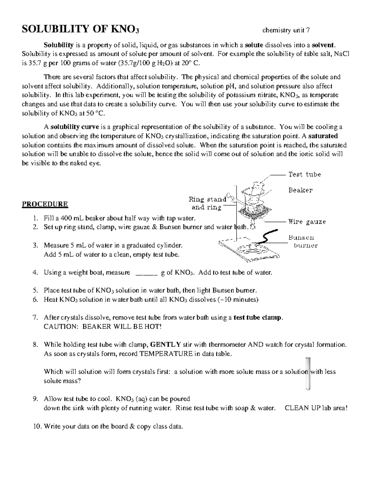 Solubility curve - practice work - SOLUBILITY OF KNO 3 chemistry unit 7 ...