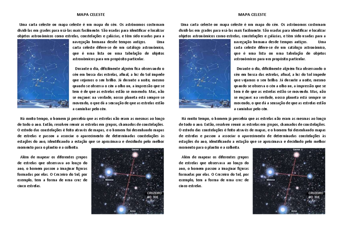 MAPA Celeste - AAMMA - MAPA CELESTE Uma carta celeste ou mapa celeste é um mapa do céu. Os - Studocu