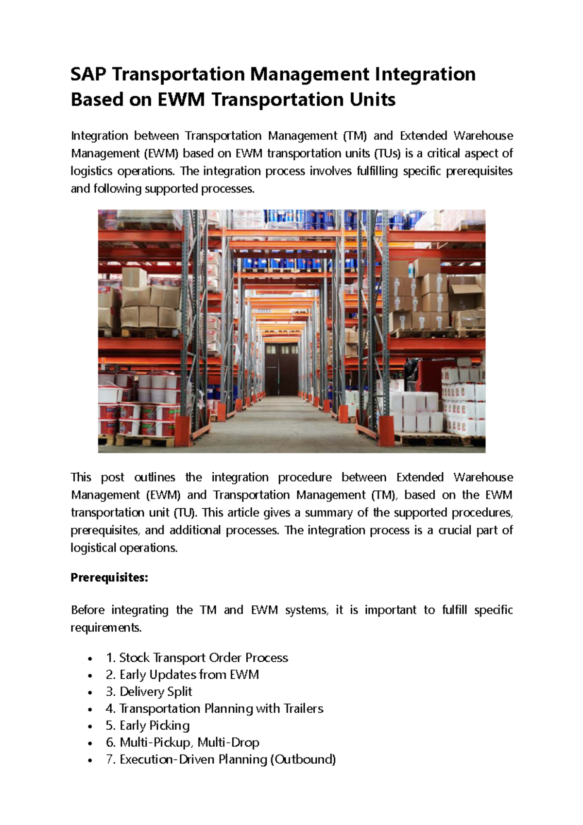 SAP TM-EWM Integration: Key Processes and Prerequisites Overview - Studocu