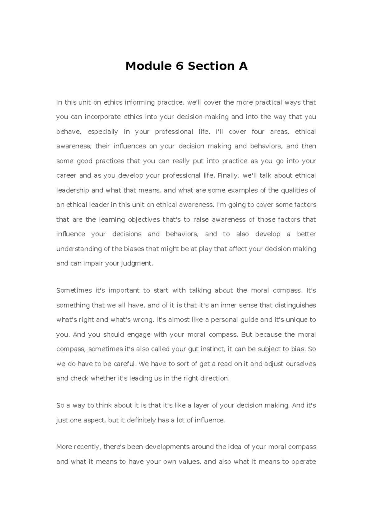 Module 6 Section A - audio scripts - Module 6 Section A In this unit on ...
