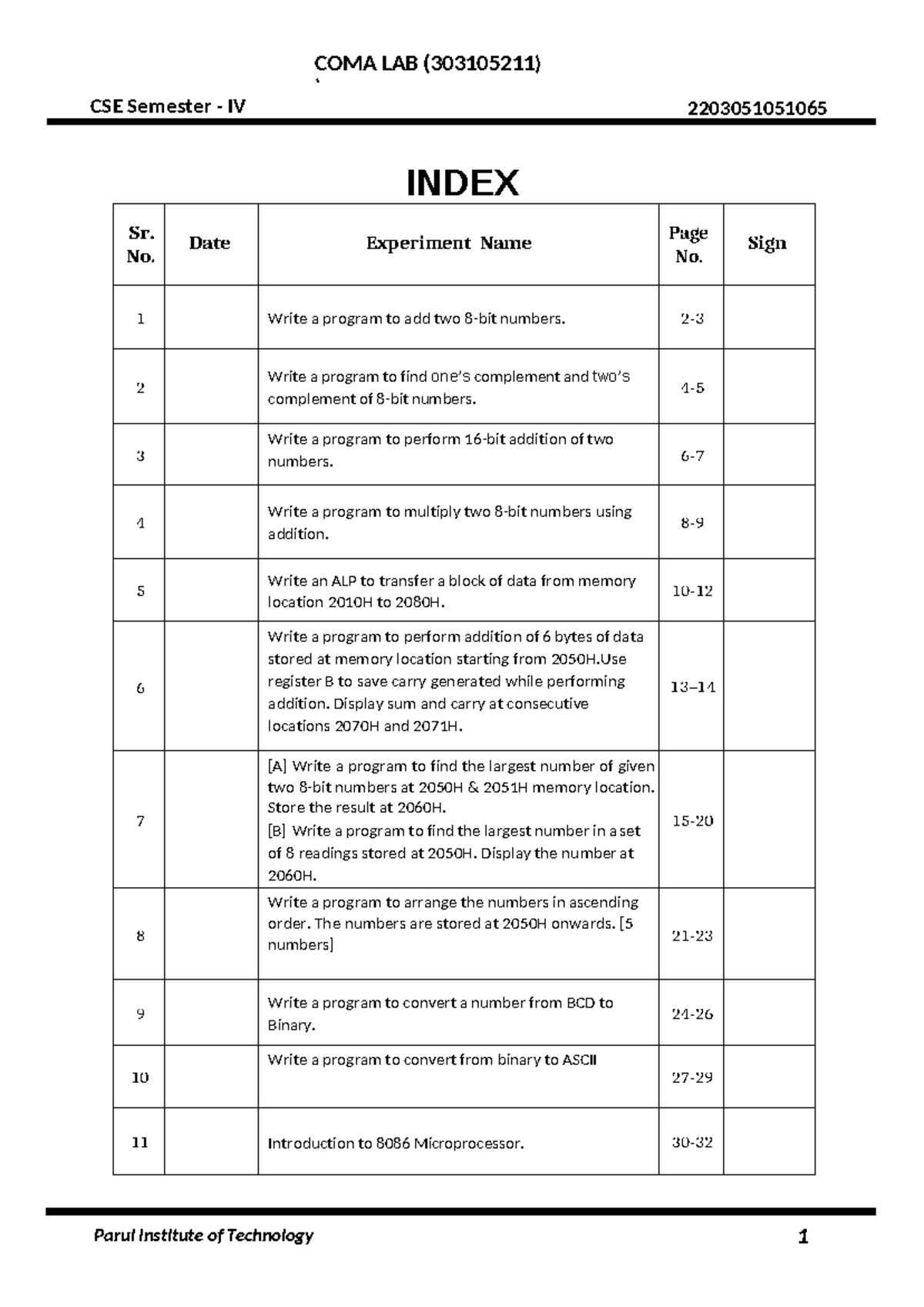 COMA - CSE IV Practical Programs and Summaries - Studocu