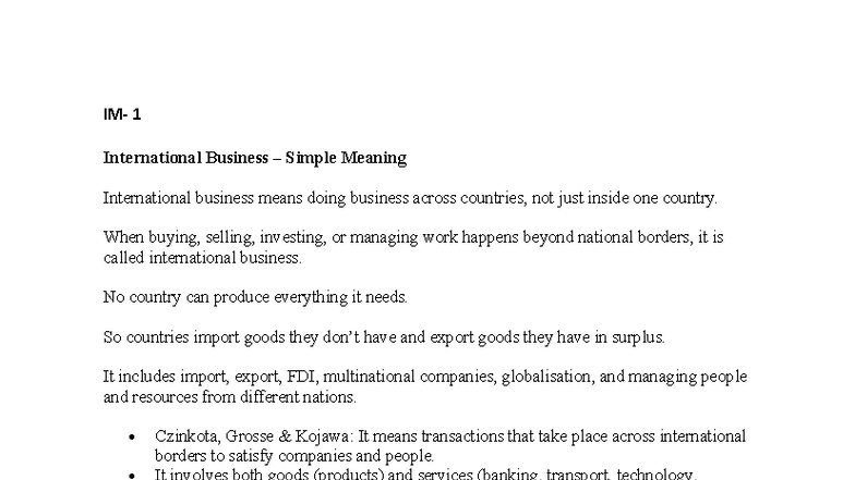 IM-1 International Business Overview: Key Concepts and Drivers - Studocu