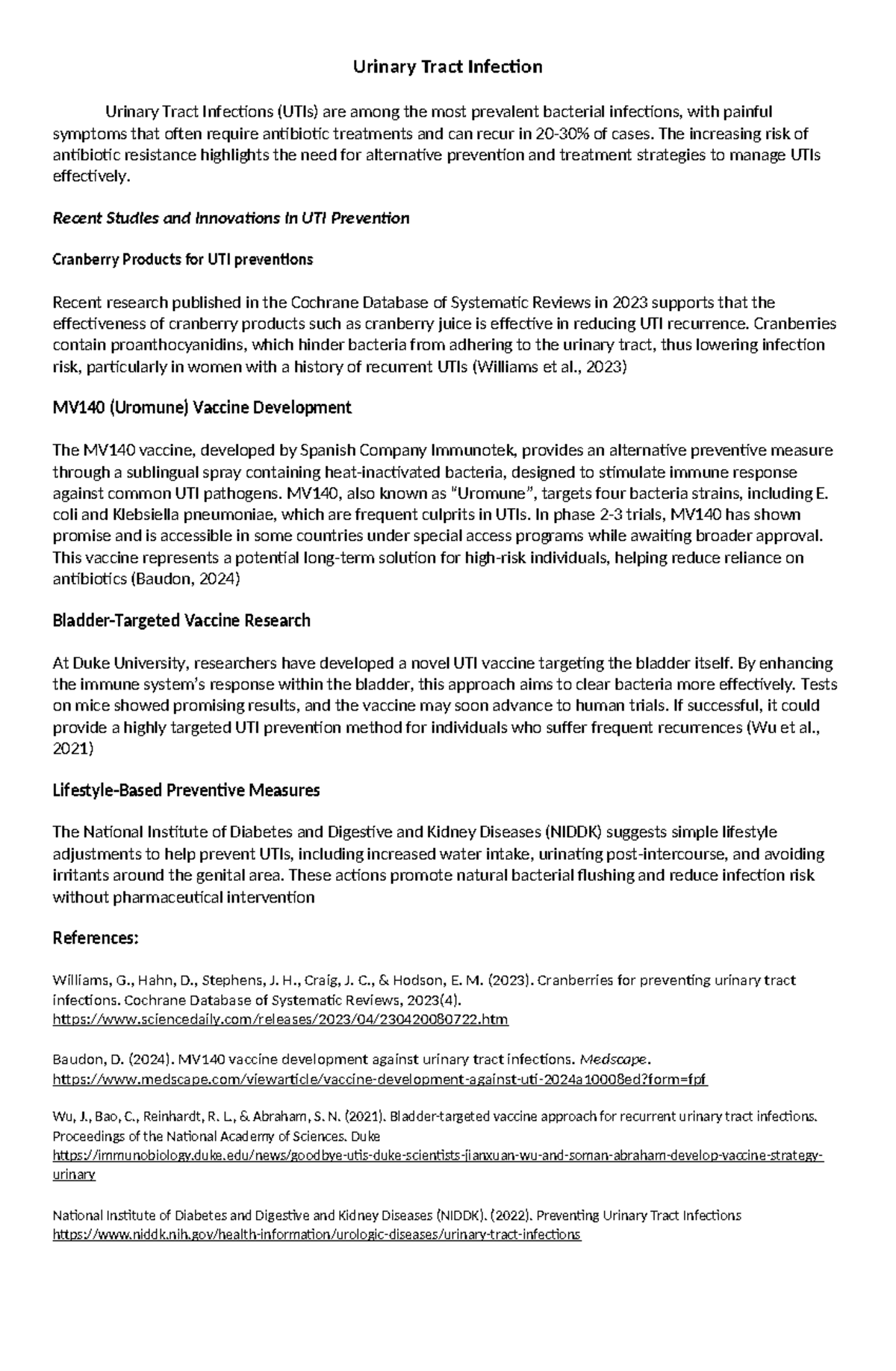 Innovative Strategies for UTI Prevention and Treatment: A Review - Studocu